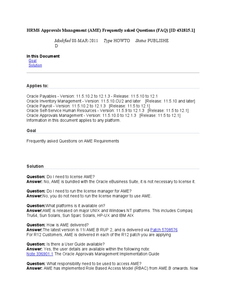 HRMS Approvals Management (AME) FAQs | PDF | Boolean Data Type | Computing