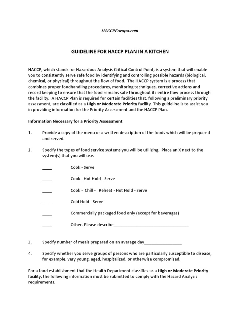 HACCP Plan Kitchen Guidelines | PDF | Hazard Analysis And Critical ...