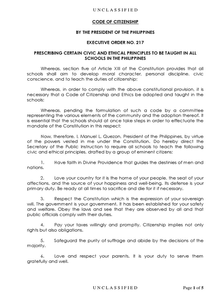 1.0 (Code of Citizenship) 5 Pages | PDF | Citizenship | Constitution