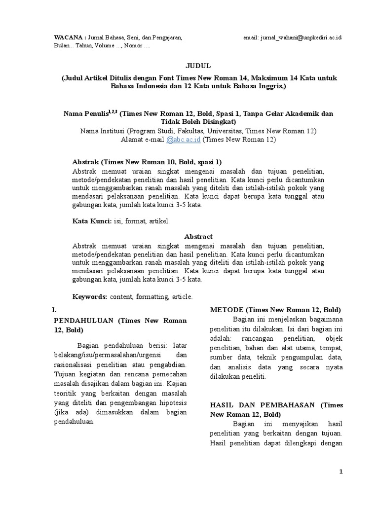 Template Jurnal Wacana UN PGRI Kediri | PDF