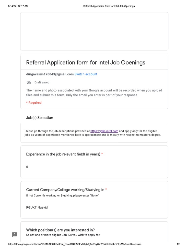Intel Intern Apply Positions | PDF
