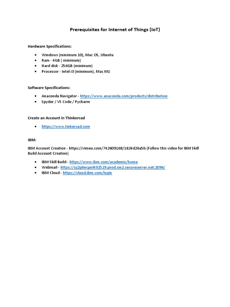 Prerequisites For Internet Of Things Iot Pdf Computers