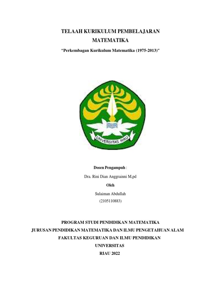 Makalah - Sulaiman Abdullah 2105110883 - Telaah Kurikulum Pembelajaran Matematika | PDF | Sains ...