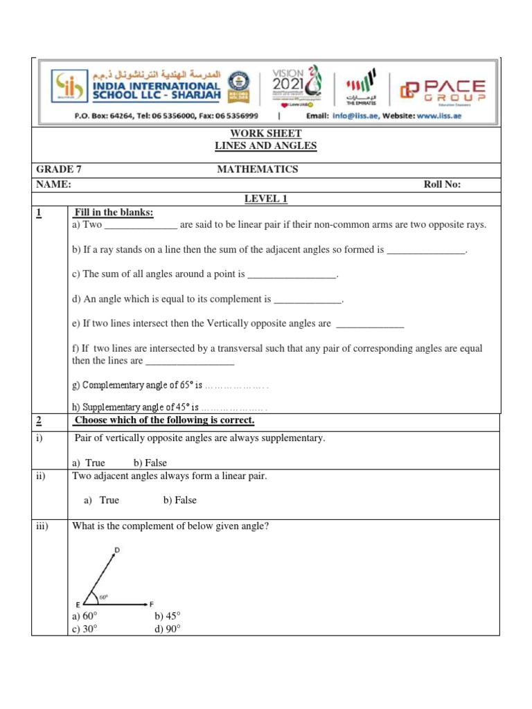 G-7 Worksheet (Lines and Angles) | PDF | Angle | Geometry