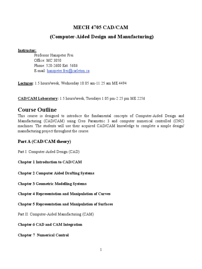 MECH-4705 CourseOutline Fall2016 | PDF | Computer Aided Design ... MECH-4705 CourseOutline Fall2016 | PDF | Computer Aided Design ...
