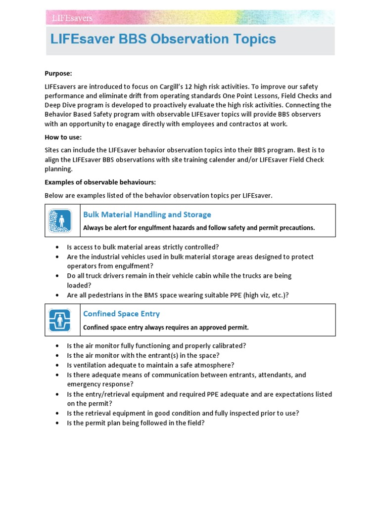 C LIFEsaver BBS Observations Topics | PDF | Truck | Seat Belt