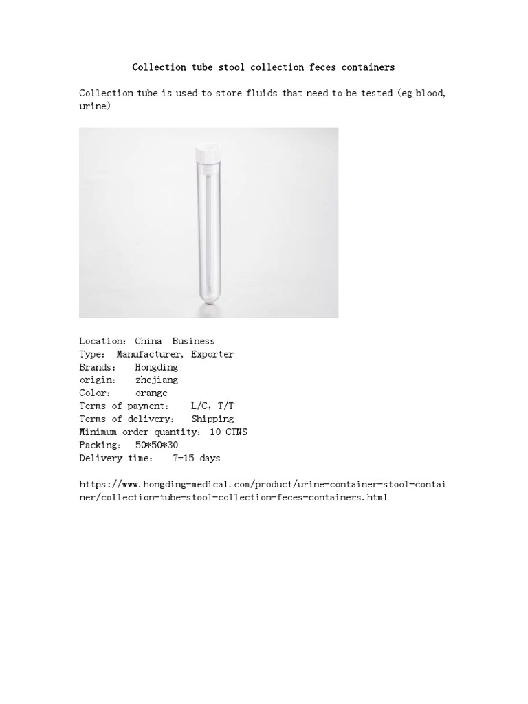 Collection Tube Feces Containers | PDF | Wellness | Science & Mathematics