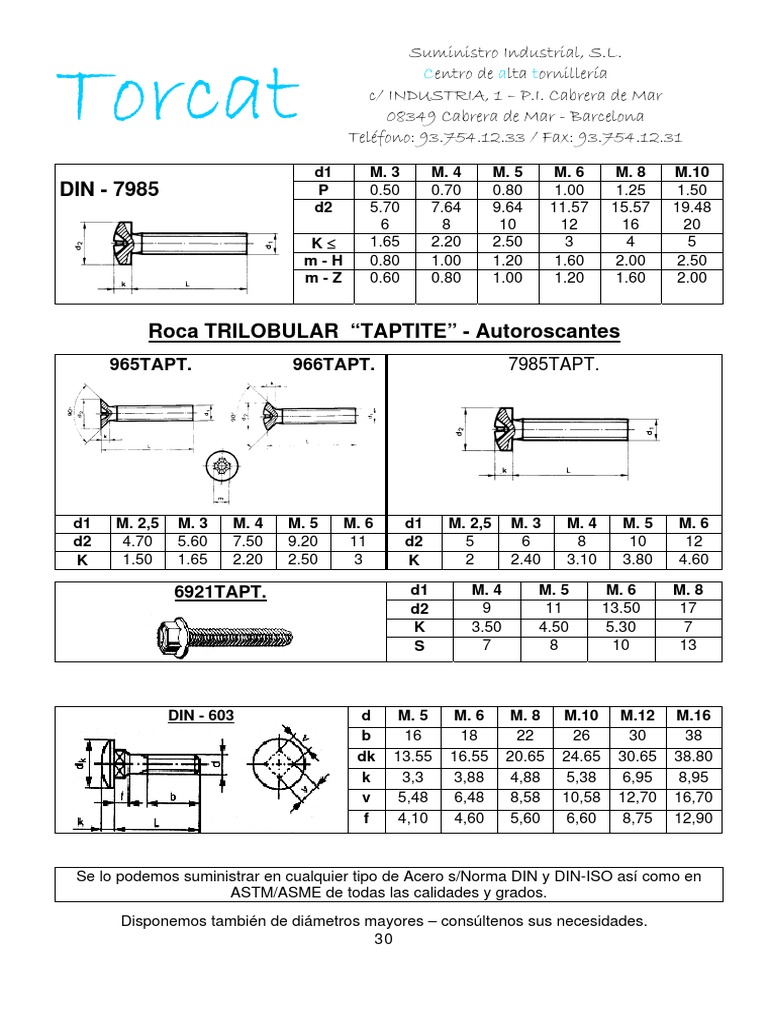 Torcat M3 Din7985 965 | PDF