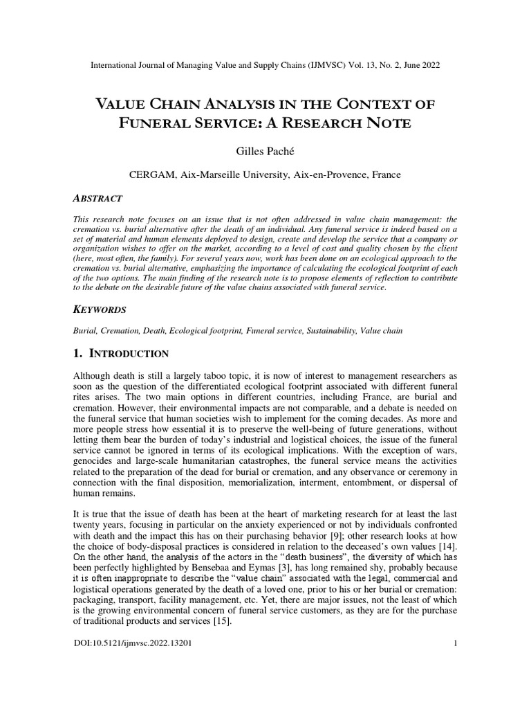 Value Chain Analysis in The Context of Funeral Service: A Research Note ...