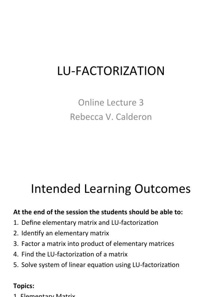Lu Factorization Pdf Science And Mathematics