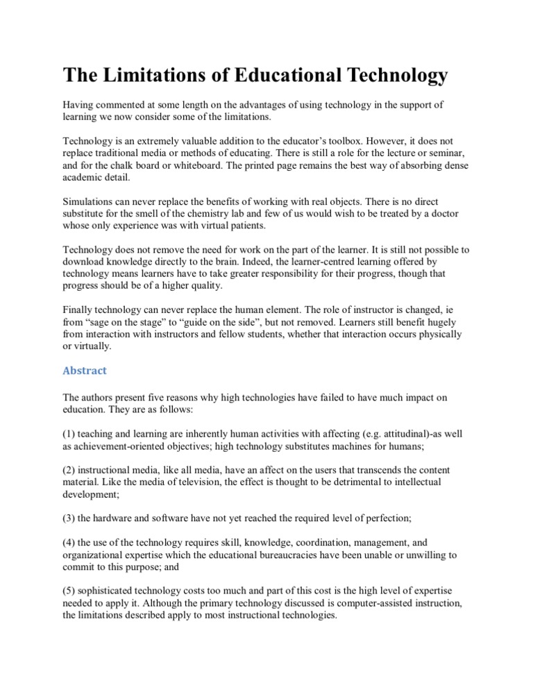 The Limitations of Educational Technology | PDF