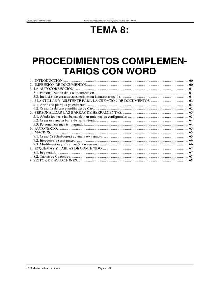 TEMA 08 Opciones Complementarias de Word | PDF | Impresora (Computación) | Menú (Computación)