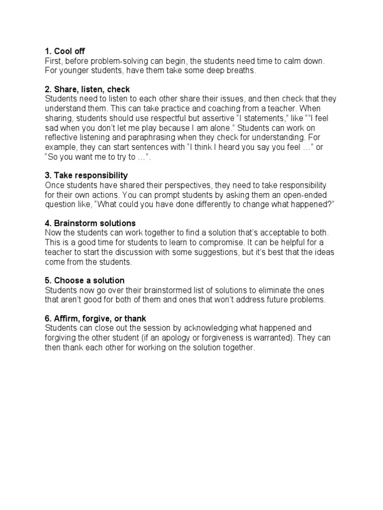 6 Steps for Preschool Conflict Resolution | PDF