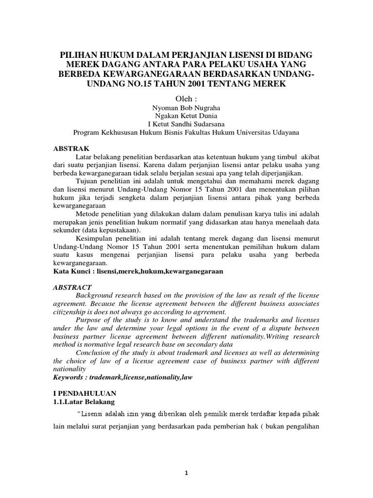 Pilihan Hukum Lisensi Merek Internasional | PDF | Hukum
