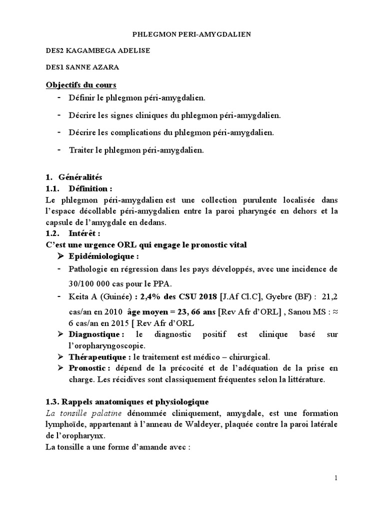Phlegmon péri-amygdalien : définition et traitement | PDF | Maladies et ...