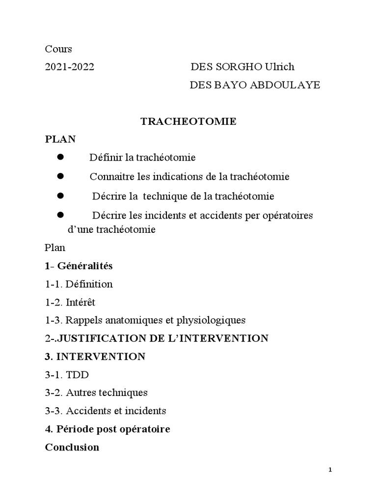 Indications et techniques de trachéotomie | PDF | Physiologie ...