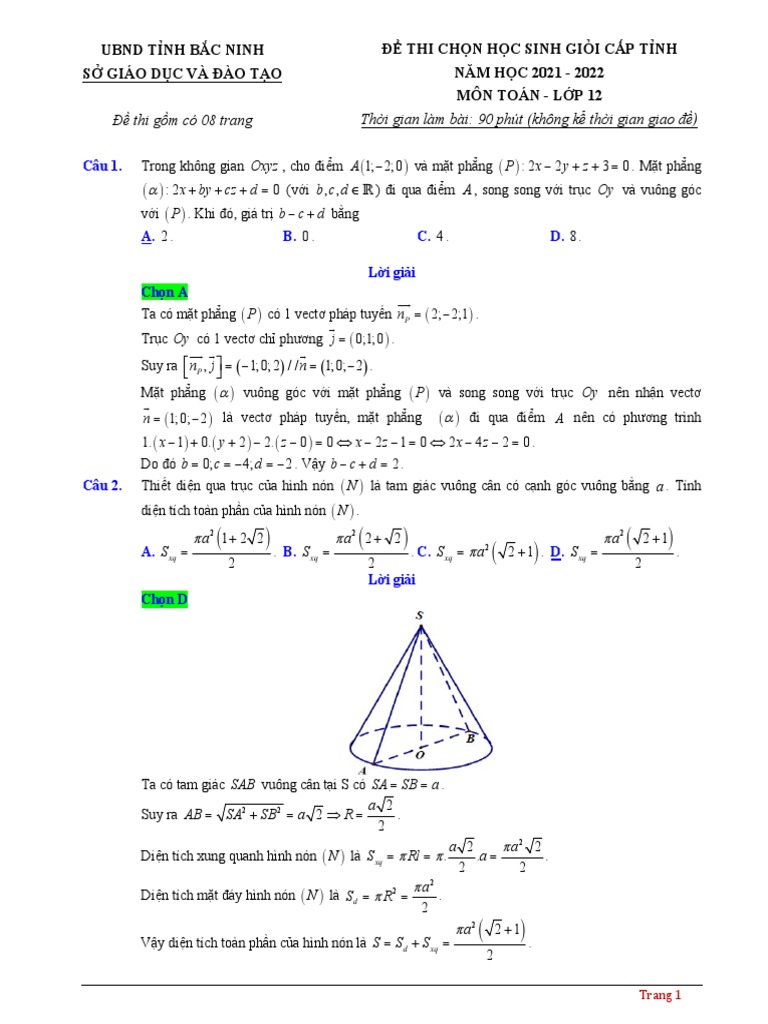 De Thi Hoc Sinh Gioi Tinh Toan 12 Nam 2021 2022 So GDDT Bac Ninh | PDF