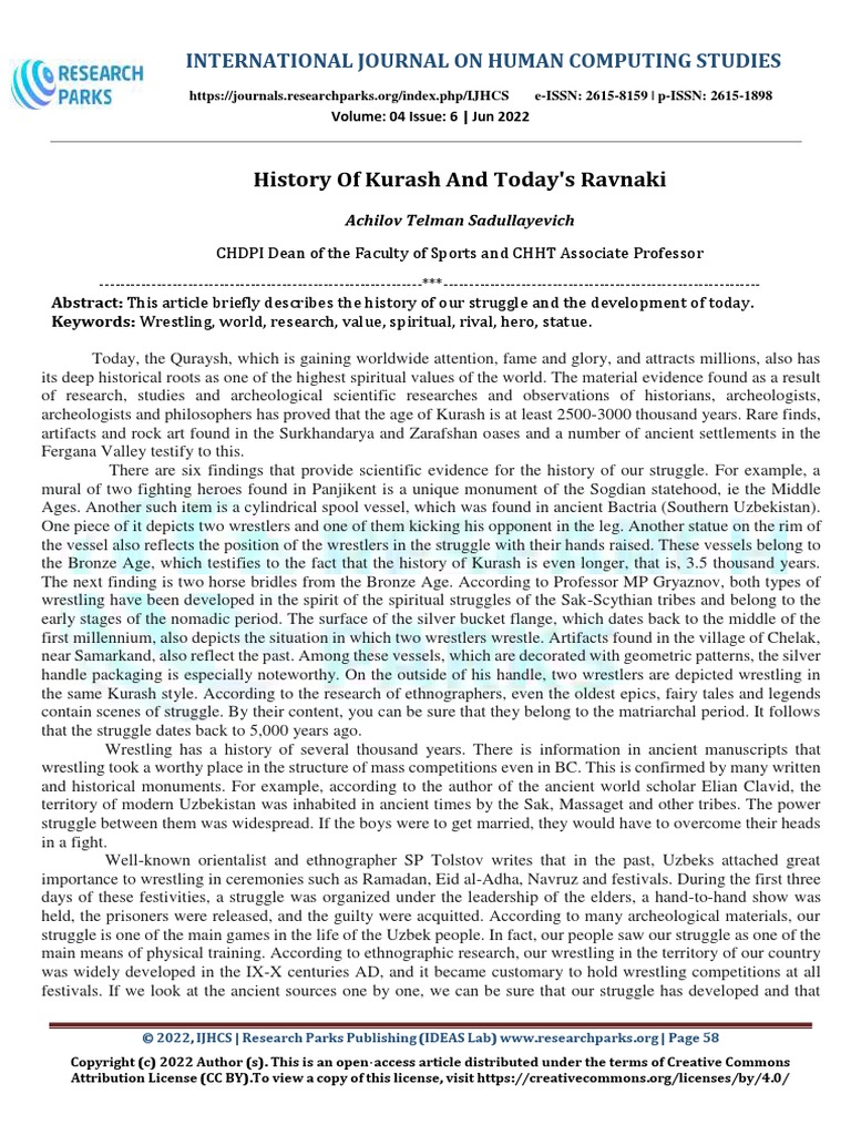 History Of Kurash And Today's Ravnaki | PDF | Uzbekistan