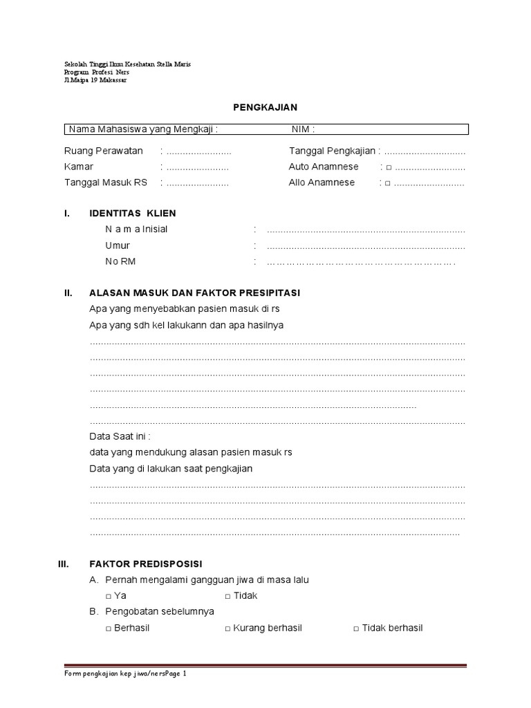 Form Pengkajian + Analisa+renpra+implementasi+evaluasi | PDF