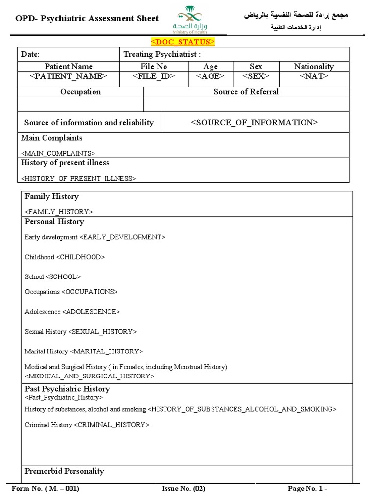OPD Sheet | Download Free PDF | Psychiatry | Mental Disorder