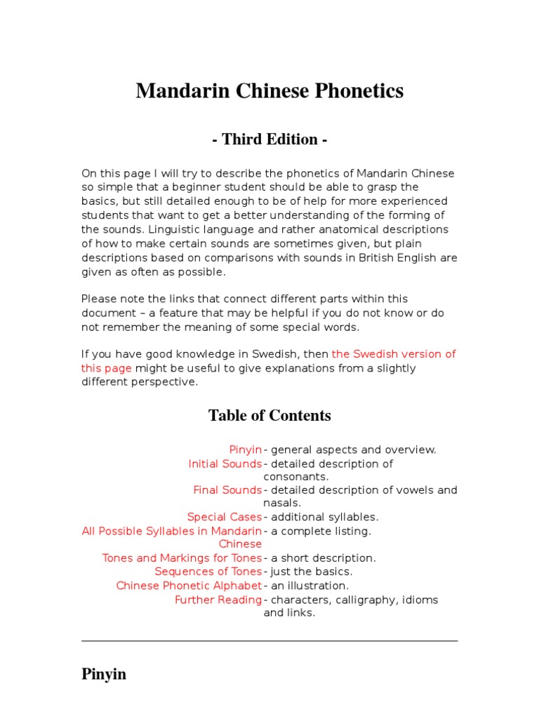 Mandarin Chinese Phonetics: - Third Edition | PDF | Pinyin | Chinese ...