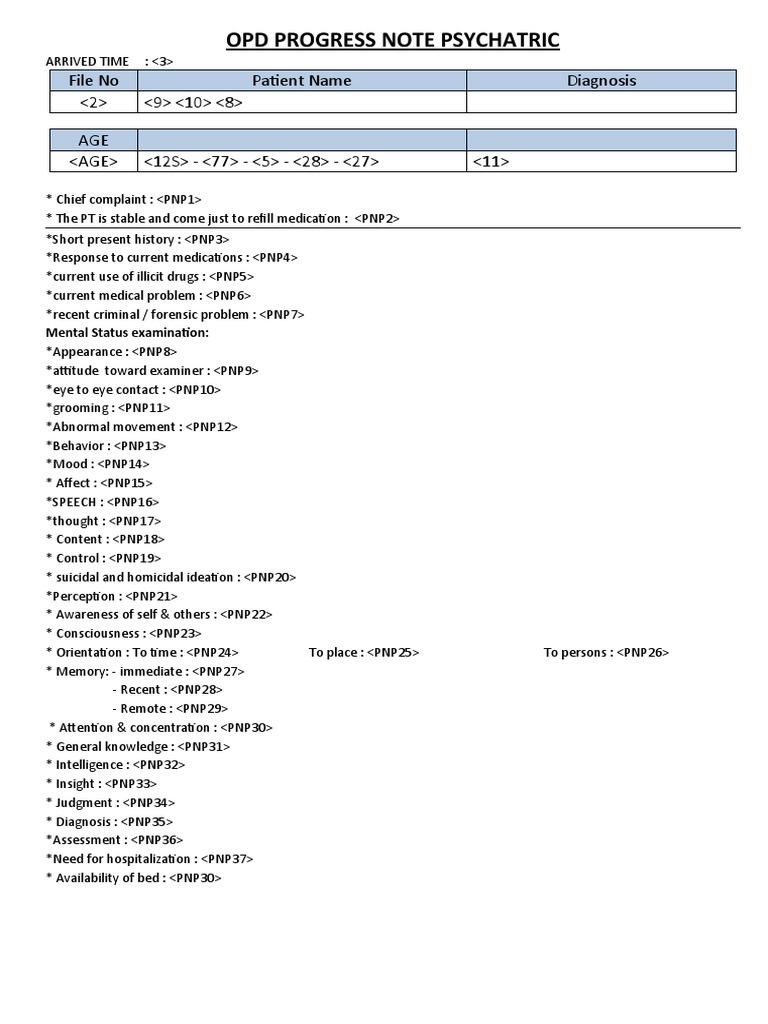 Opd Progress Note Psychatric | PDF