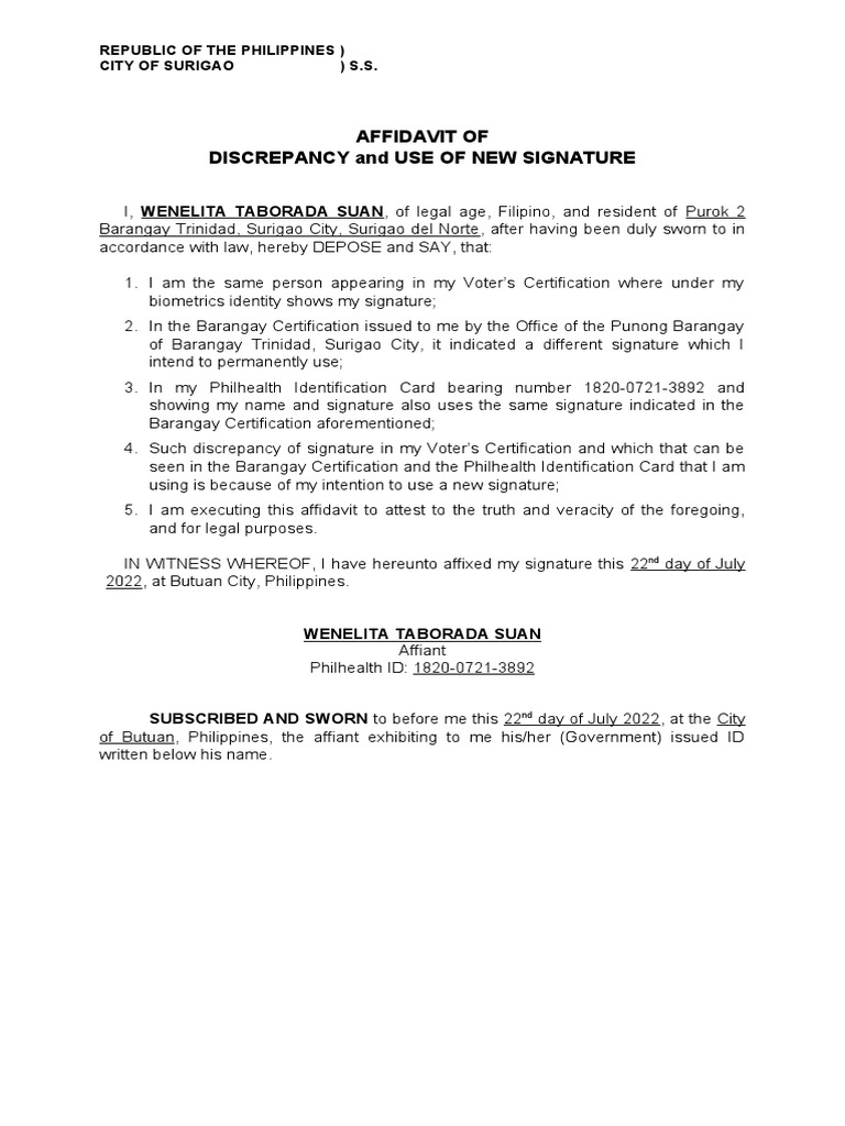 Affidavit-Discrepancy - Use of New Signature | PDF