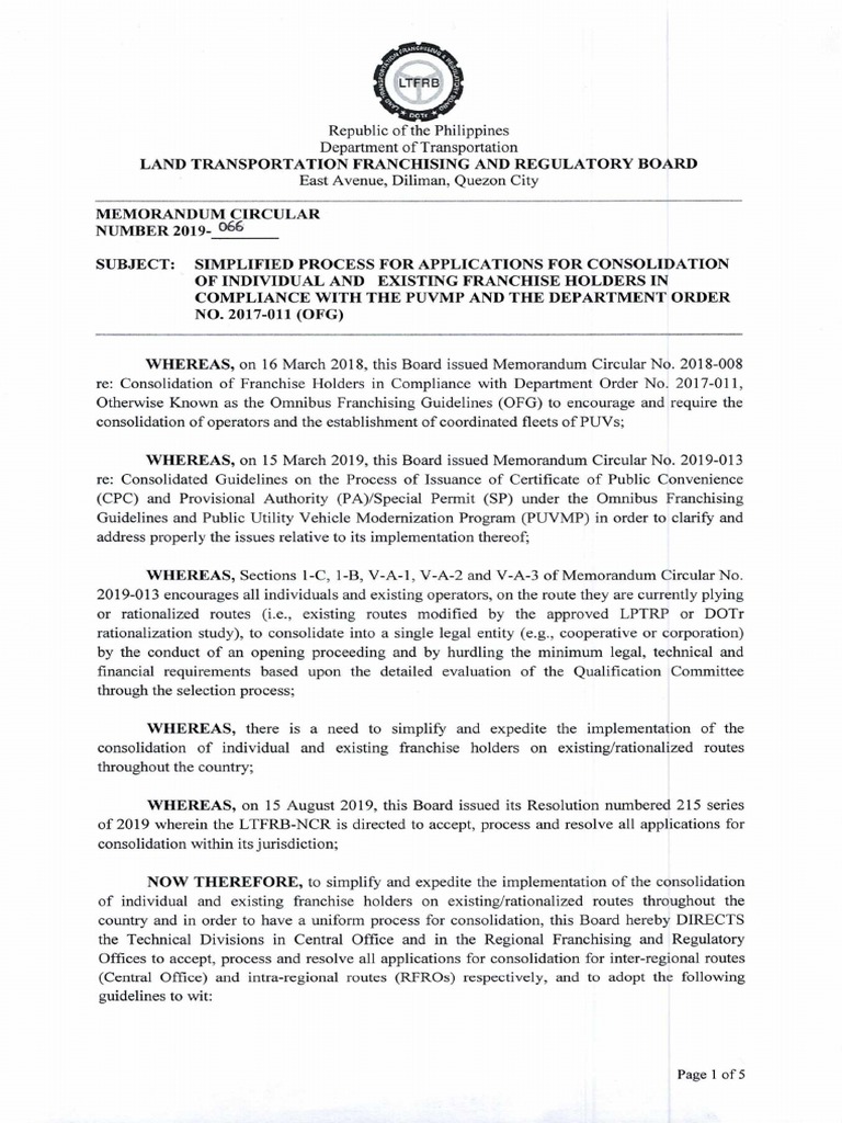 LTFRB-MC-2019-066 Consolidation | PDF