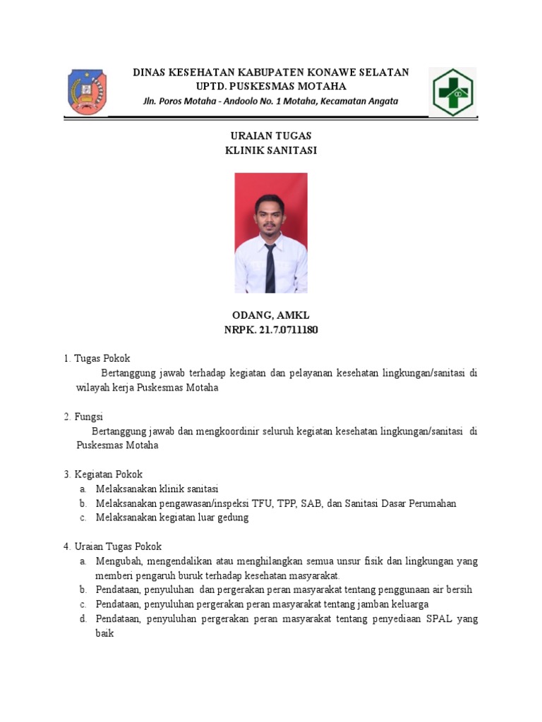 Uraian Tugas Klinik Sanitasi | PDF | Kesehatan Holistik | Sains & Matematika