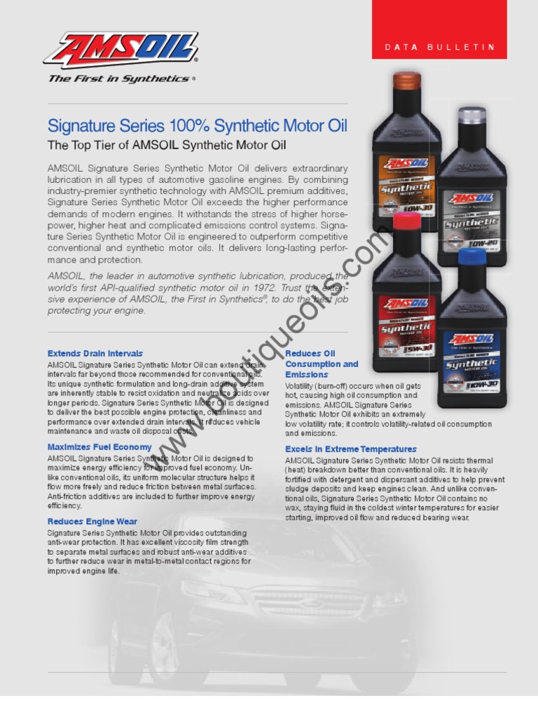 Amsoil Amsoil Signature Series 100% Synthetic Motor Oil - Data Bulletin ...