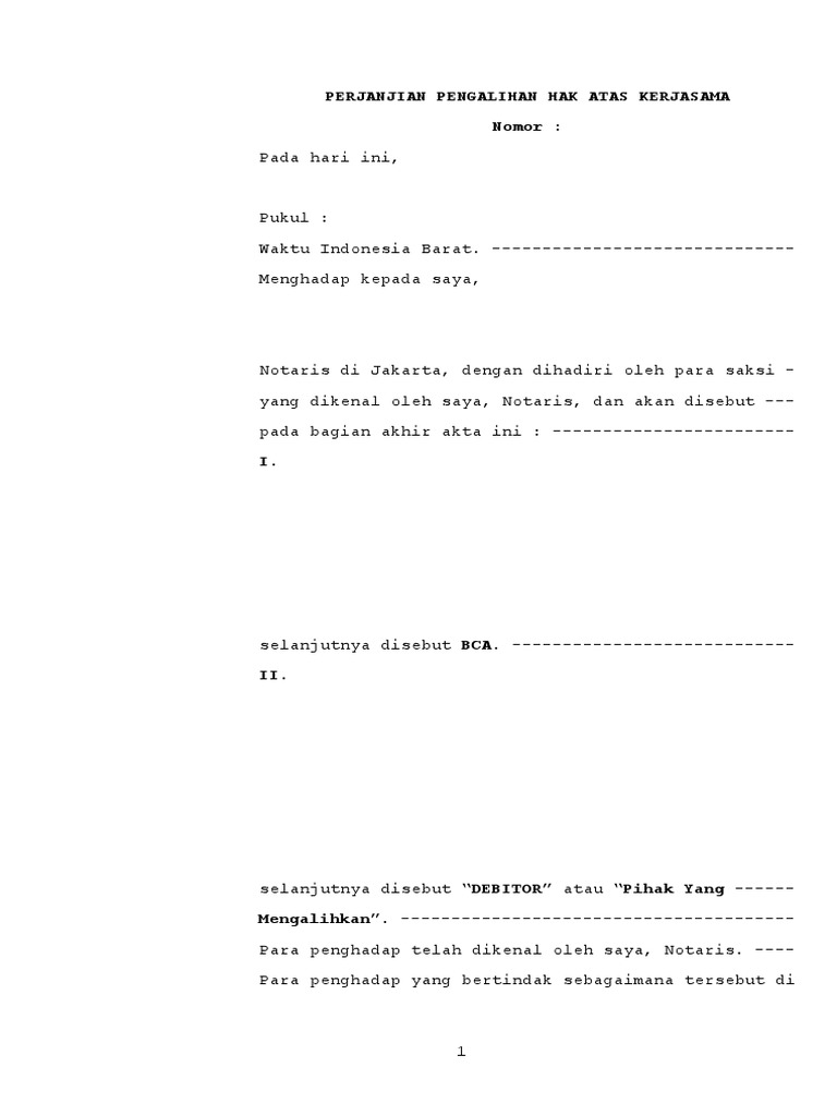 Draft - Perjanjian Pengalihan Hak Atas Kerjasama | PDF