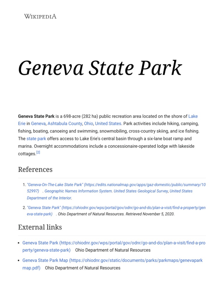 Geneva State Park - Wikipedia | PDF | Outdoor Recreation