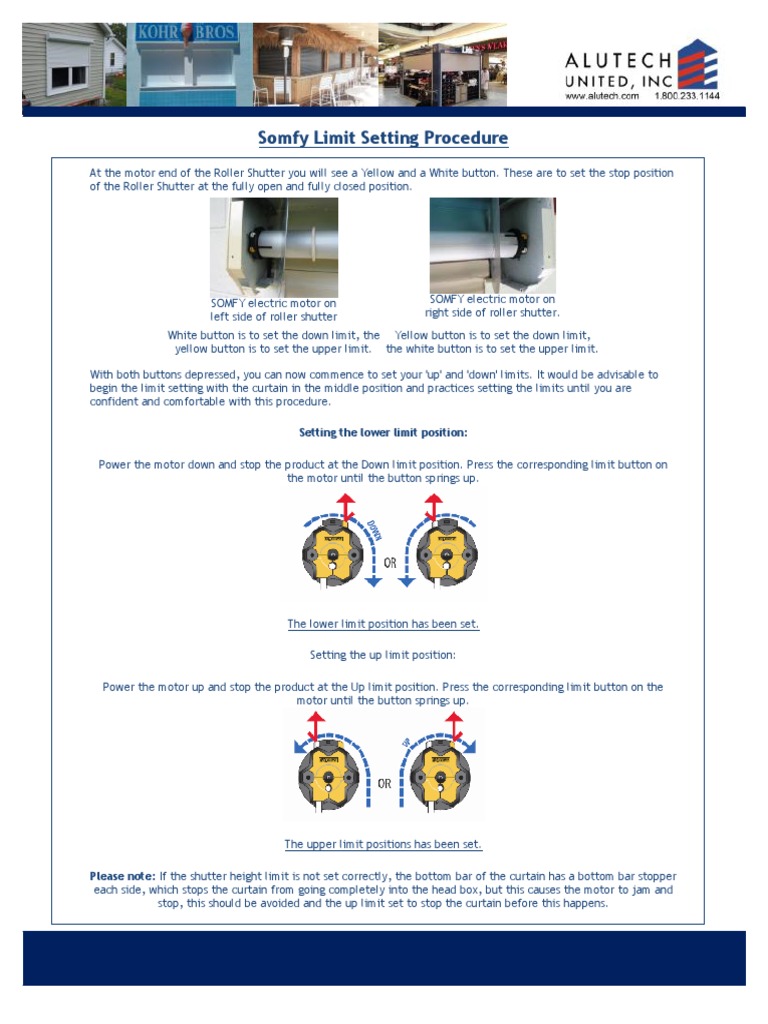 Somfy Roller Shutter Limit Setting Guide | PDF
