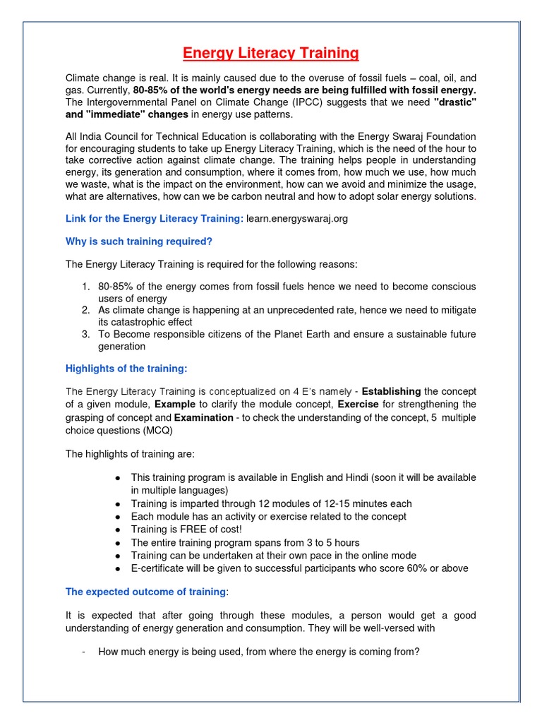 Energy Literacy Training Overview | PDF | Climate Change | Fossil Fuels
