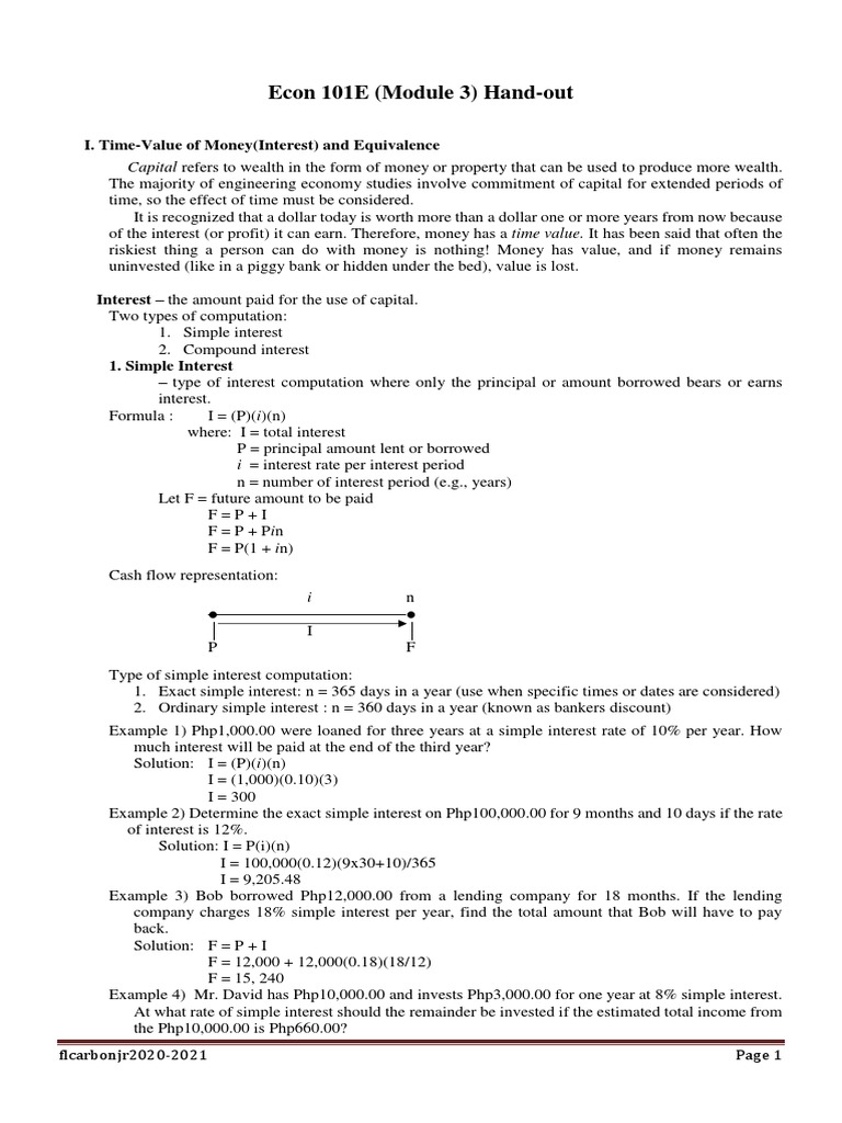 Econ 101E (Module 3) Hand-Out Money-Time Relationship 1st Sem 2020-2021 ...