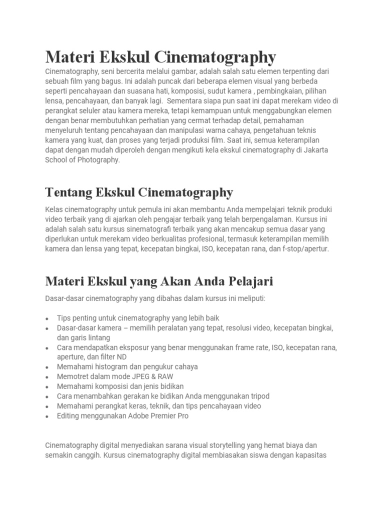 Materi Ekskul Cinematography | PDF