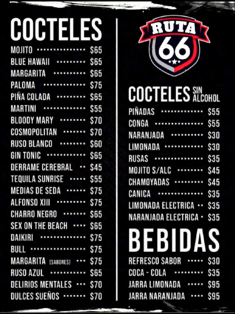 Menú Ruta 66 | PDF | Preparación de comida y bebida | Cocinando