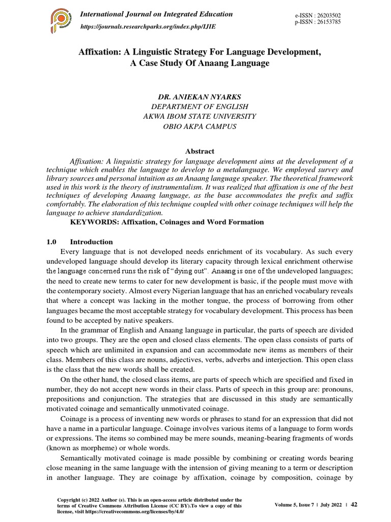 Affixation: A Linguistic Strategy For Language Development | PDF | Part ...