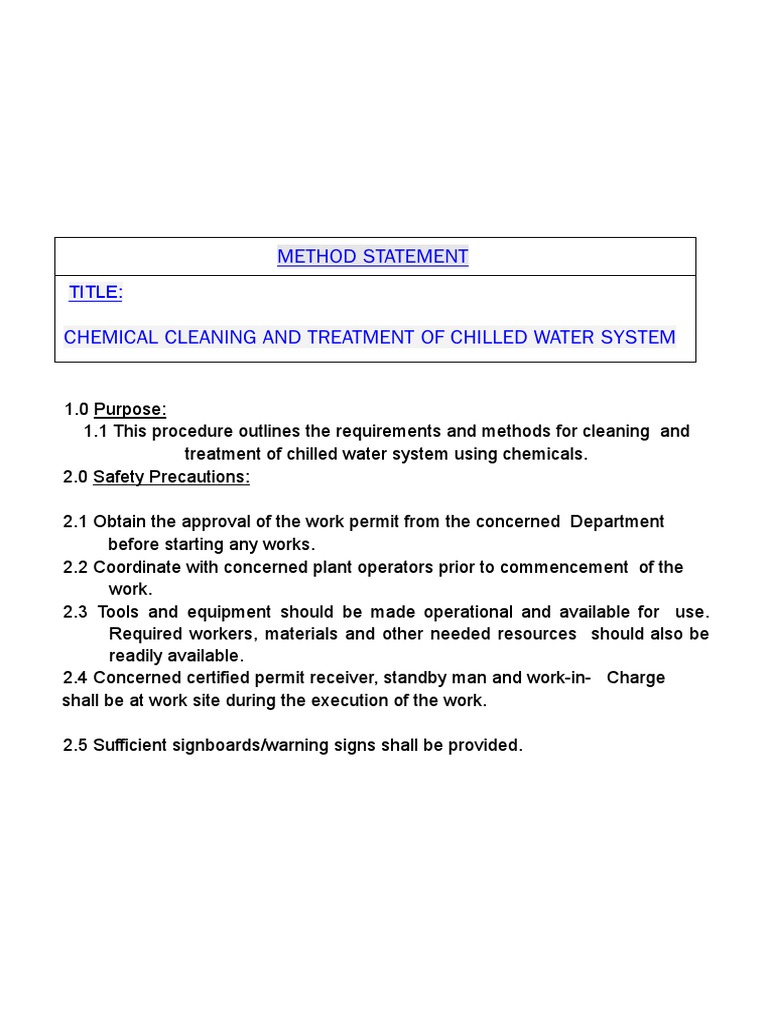 Chiller Cleaning Procedure 2021 | PDF | Water | Ph