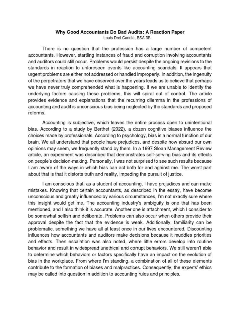 Why Good Accountants Do Bad Audits Reaction Paper | PDF | Audit | Behavior
