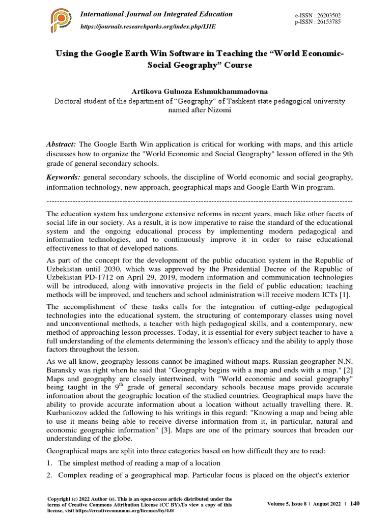 Using The Google Earth Win Software in Teaching The "World Economic ...