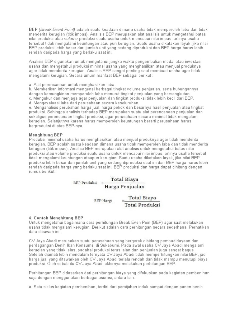 Analisis Break Even Point (BEP) Usaha | PDF | Bisnis | Pengelolaan ...