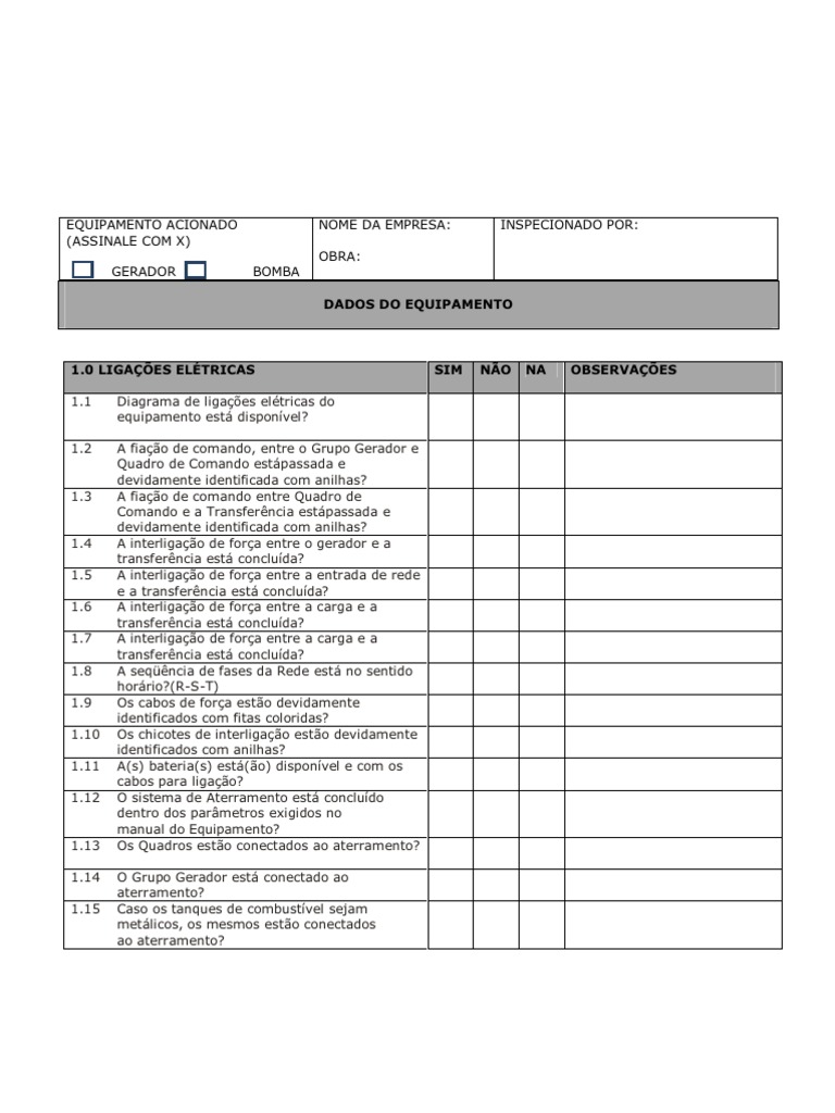 Checklist de Gerador e Bomba Lucaia | PDF | Energia e recurso | Natureza