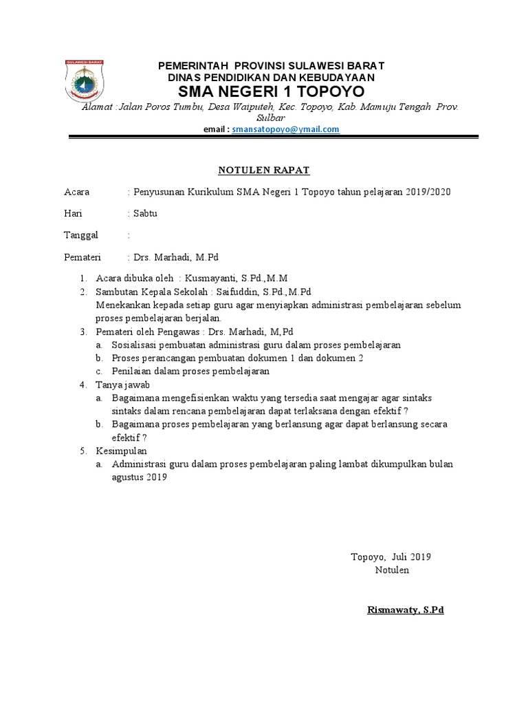 Notulen Rapat Kurikulum | PDF