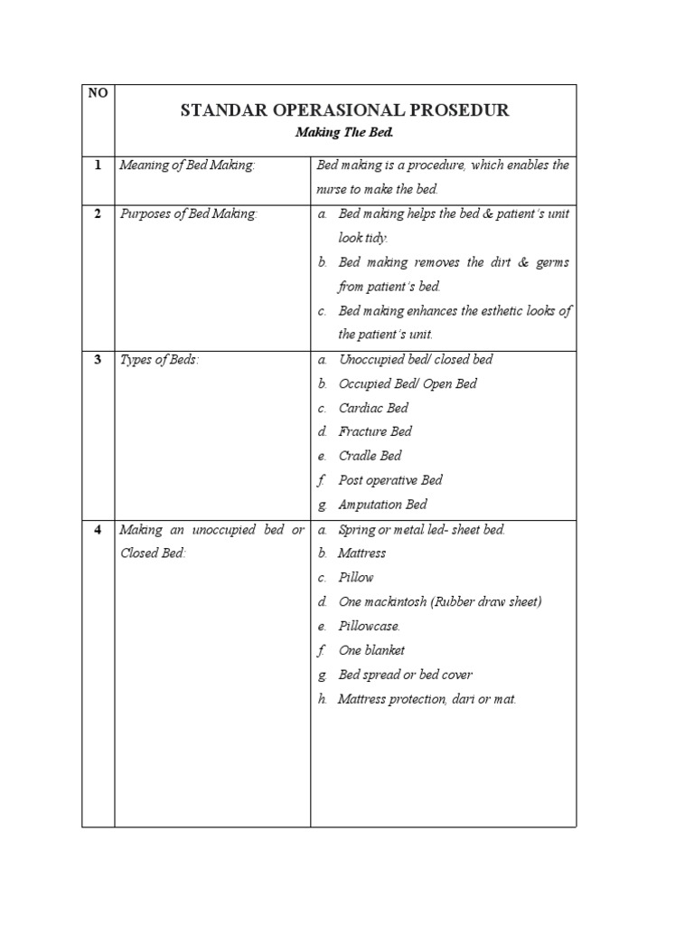 SOP Making The Bed - 1 | PDF | Bed | Sleep