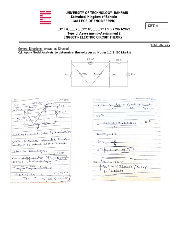 Electric Circuit Theory Assignment 2 | PDF | Electrical Network ...