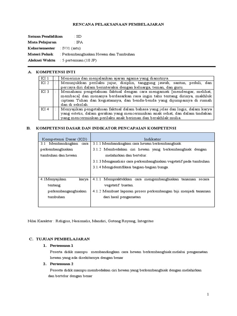 RPP Perkembangbiakan Tumbuhan | PDF