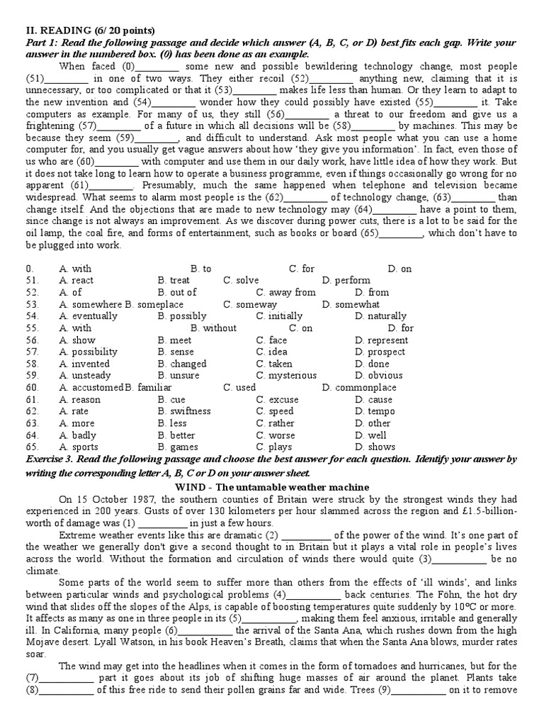 Cloze Test | PDF | Wound