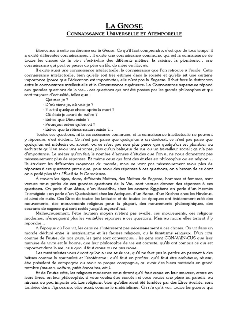 01 - La Gnose | PDF | Gnosticisme | Science