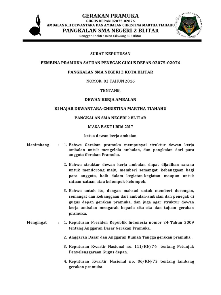 Surat Keputusan Dewan Kerja Ambalan | PDF Surat Keputusan Dewan Kerja Ambalan | PDF